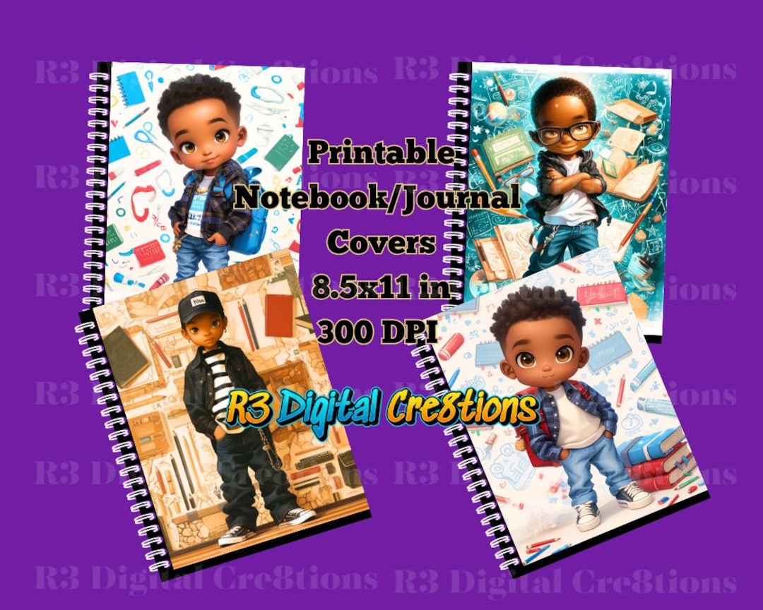 Printable Notebook/journal Covers for Boys Set 1 Bundle of 4 Pngs, 8 ...
