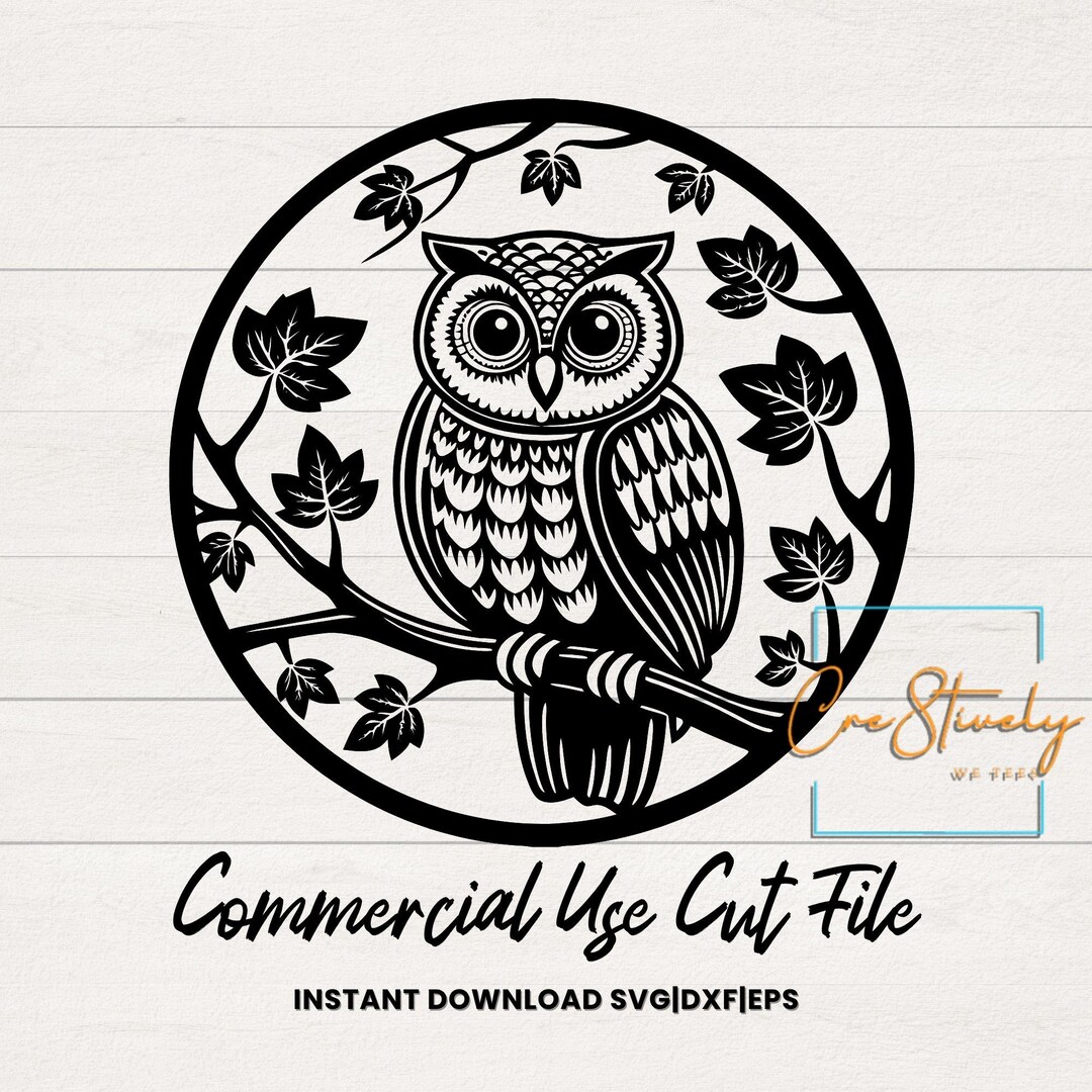 Fall Owl Svg, Autumn Leaves, Great Horned Owl, Tree Branch, Laser Cut ...