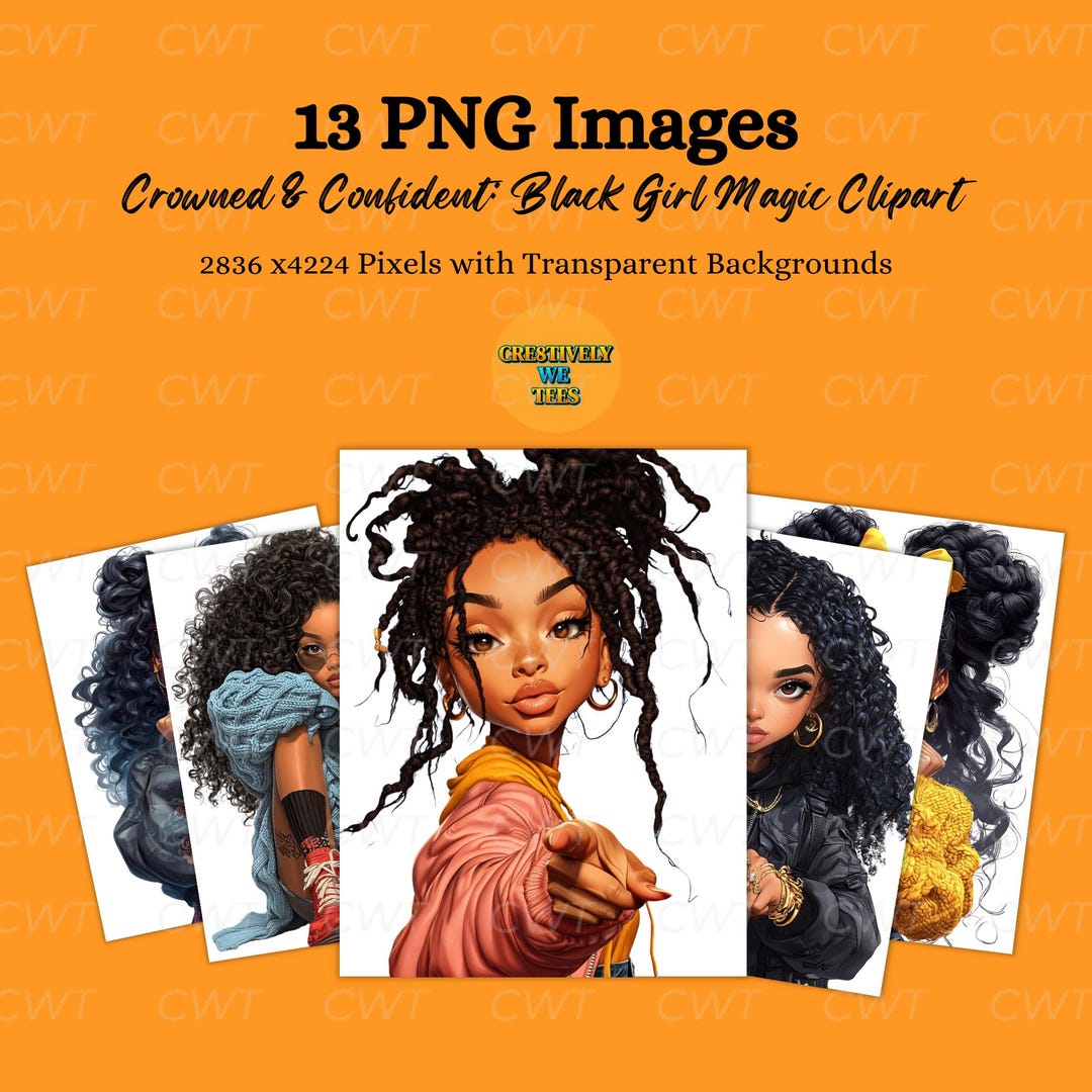 Crowned & Confident: Black Girl Magic Clipart | Transparent Pngs ...