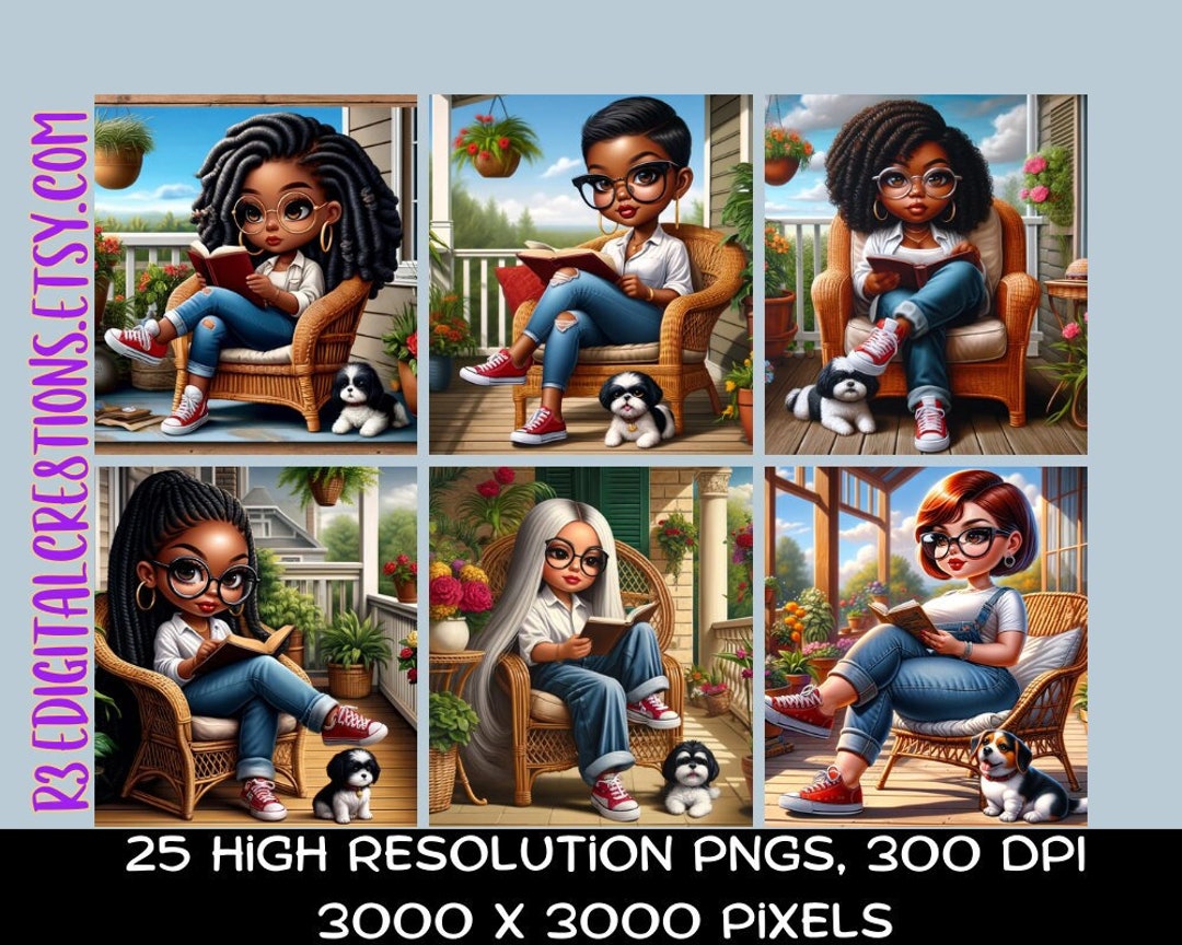 Reading Chibis 25 PNG Bundle, High Res Digital Images, POD Perfect ...