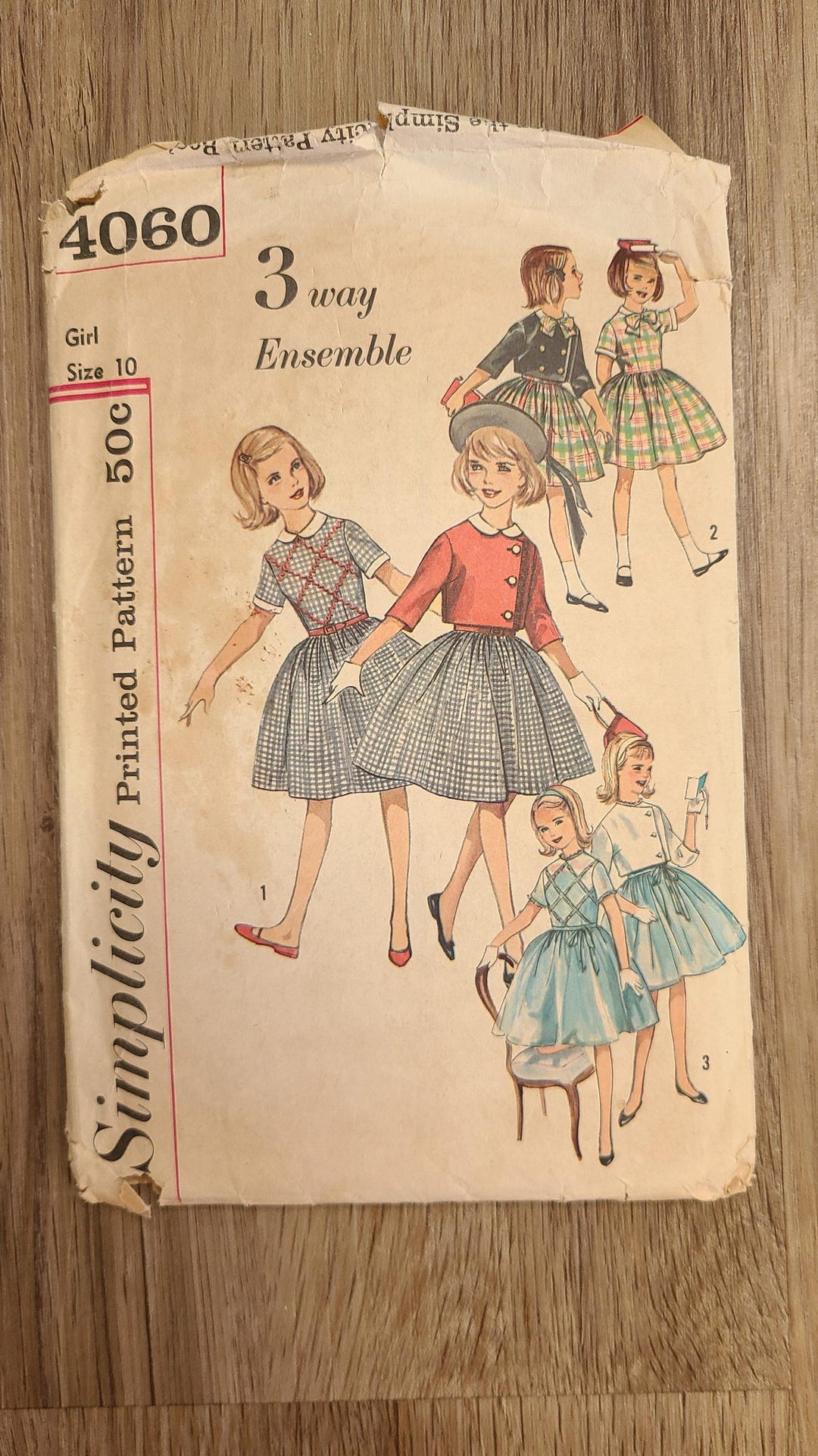 1961 Simplicity Pattern 4060 - Girls’ One-piece Dress and Jacket - Size ...