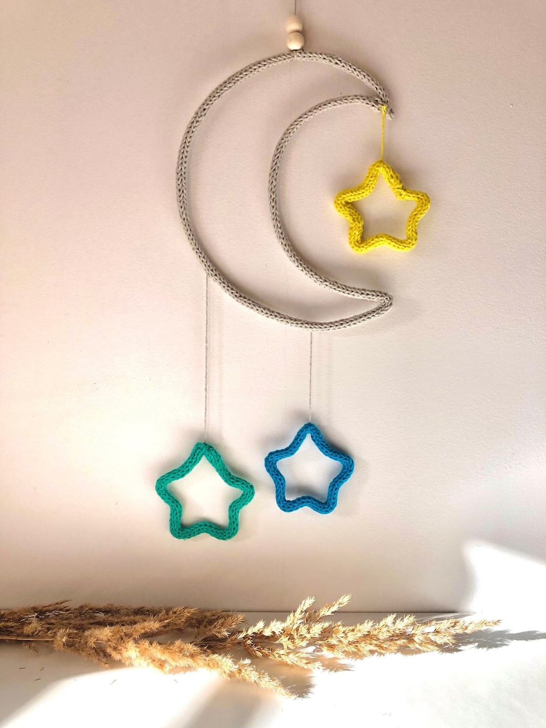 Knitted Wire Moon and Stars Decor Nursery Playroom Kids Room Wall ...