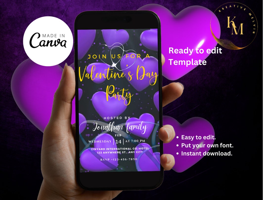 Digital Valentine Invitation,valentine Party Text-video Invite,editable ...