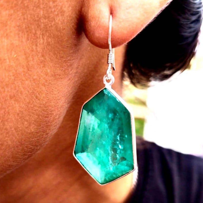 Raw Emerald Earrings - Etsy UK