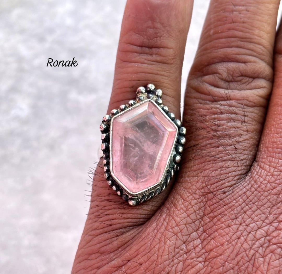 Morganite Ring,pink Gemstone,hexagon Shape Stone,925 Sterling Silver ...