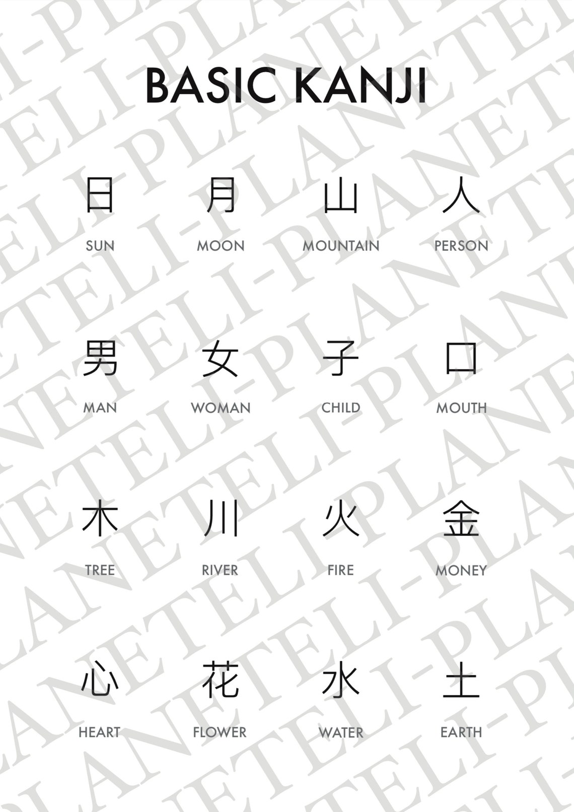 Basic Kanji Chart - Etsy