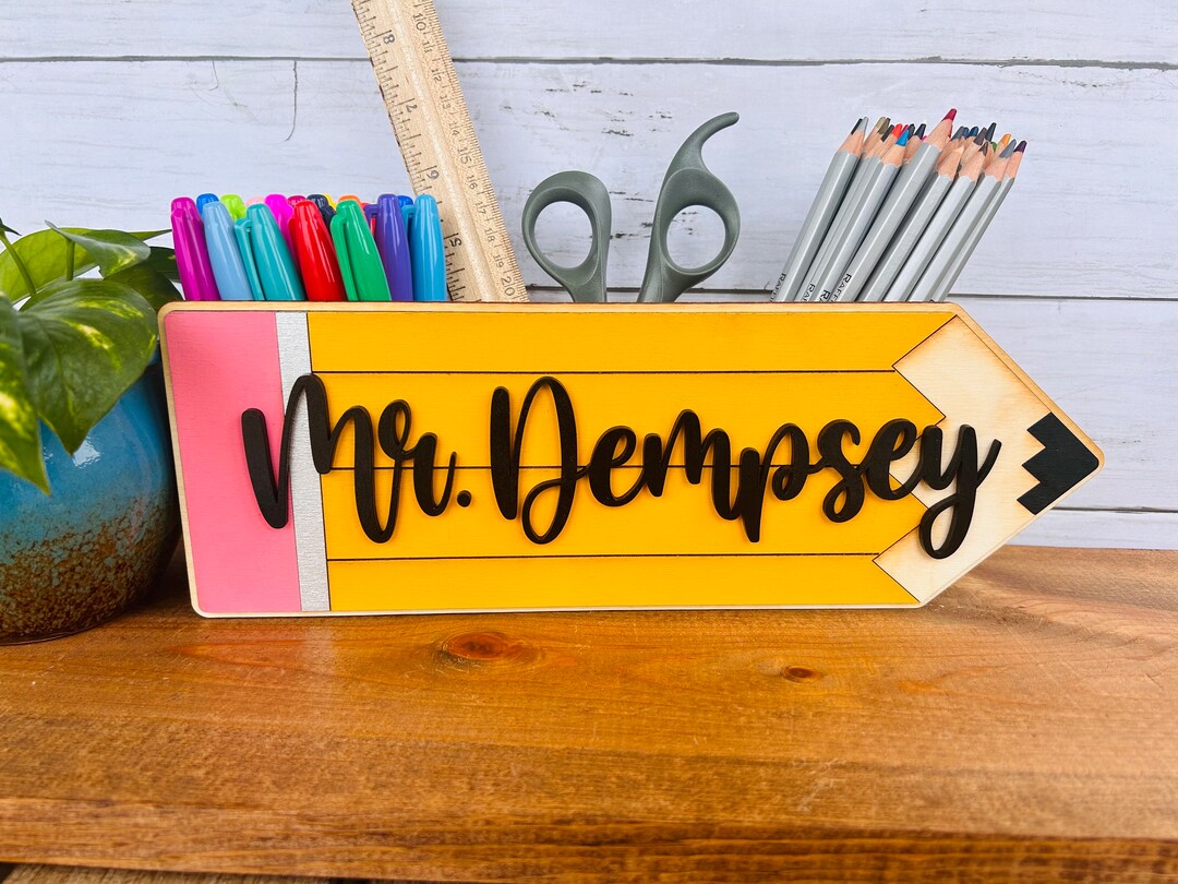 Custom Teacher Name Pencil Desk Caddy, Teachers Gift Pencil Holder ...