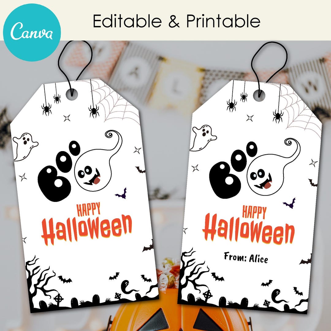 Editable and Printable Halloween Gift Tag Halloween Boo Gift Tag Ghost ...