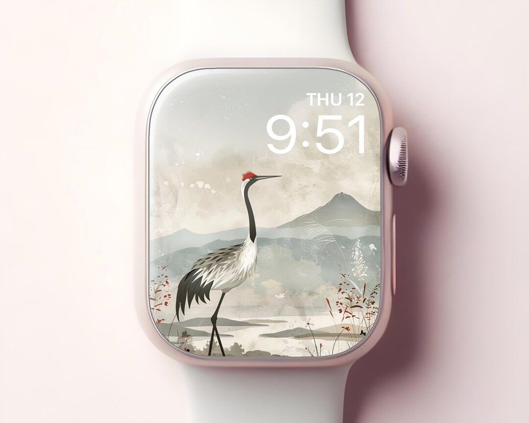 Red-headed Crane Apple Watch Wallpaper, Elegant Japanese Bird ...