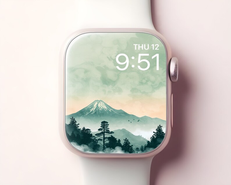 Mount Fuji Apple Watch Wallpaper, Japanese Art Smartwatch Face, Sage ...