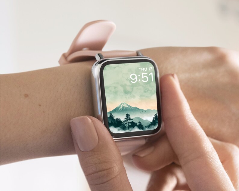 Mount Fuji Apple Watch Wallpaper, Japanese Art Smartwatch Face, Sage ...
