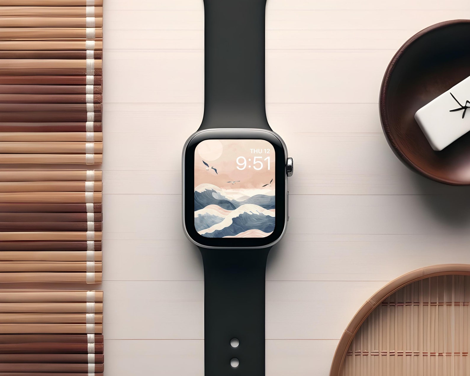 Sea Scene Apple Watch Wallpaper, Minimalist Japanese Summer Art ...