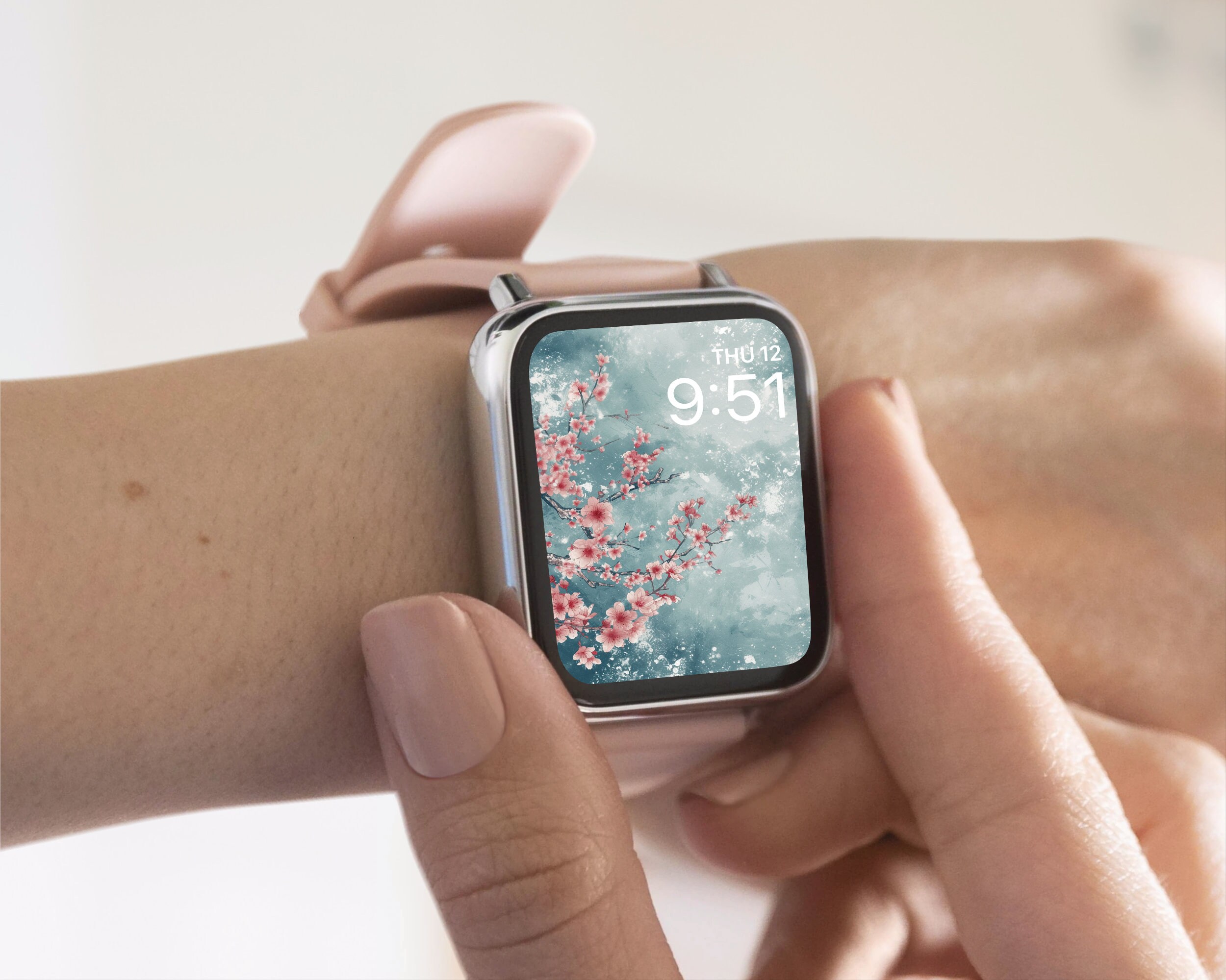 Ice Sakura Apple Watch Wallpaper, Japanese Smartwatch Face, Winter ...