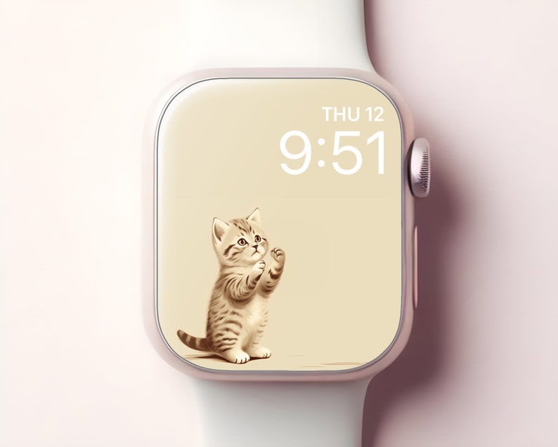 Cute Kitten Apple Watch Wallpaper, Japanese Smartwatch Face, Playful ...
