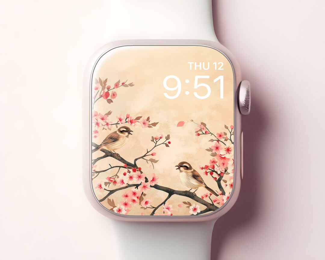 Singing Birds Apple Watch Wallpaper, Japanese Smartwatch Face, Sakura ...