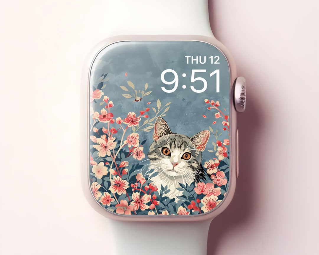 Floral Cat Apple Watch Wallpaper, Adorable Japanese Smartwatch Face ...