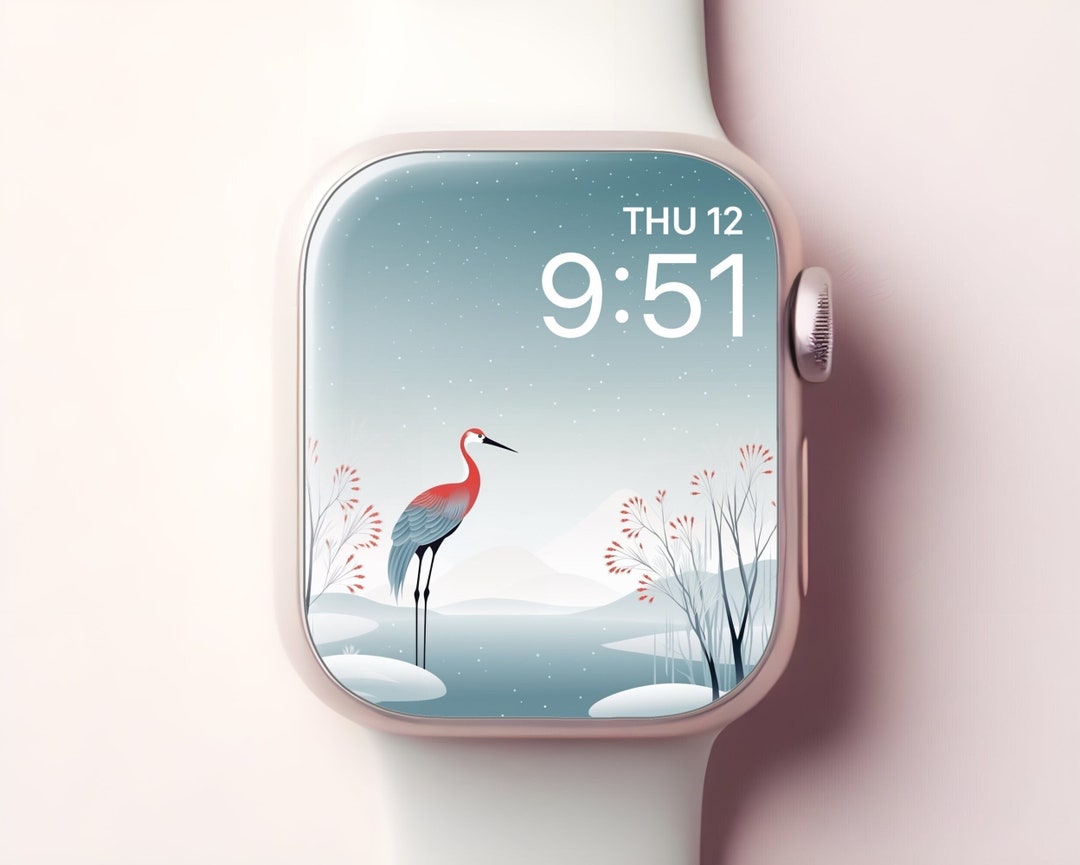 Winter Crane Apple Watch Wallpaper, Japanese Art Smartwatch Face, Snowy ...