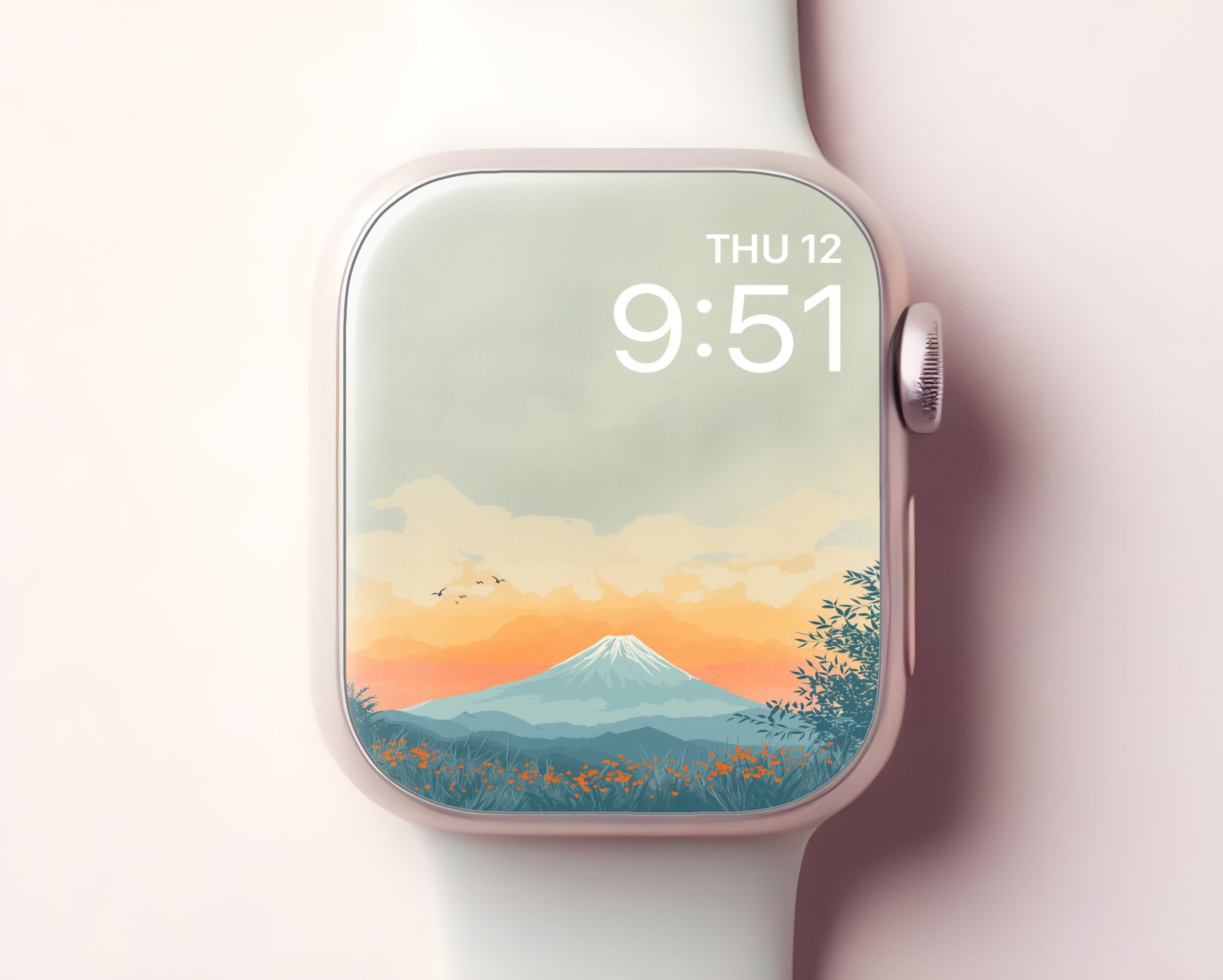 Mount Fuji Sunrise Apple Watch Wallpaper, Japanese Painting Smartwatch ...