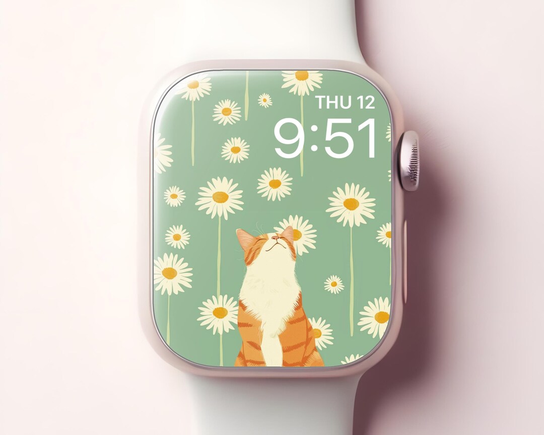 Cat Apple Watch Wallpaper, Cute Japanese Kitten Smartwatch Face, Green ...