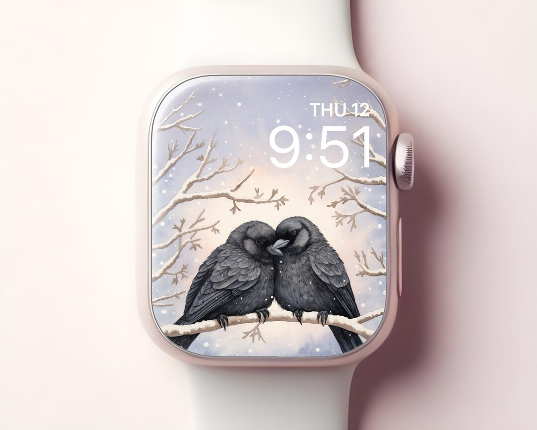 Cute Baby Ravens Apple Watch Wallpaper, Japanese Winter Smartwatch Face ...