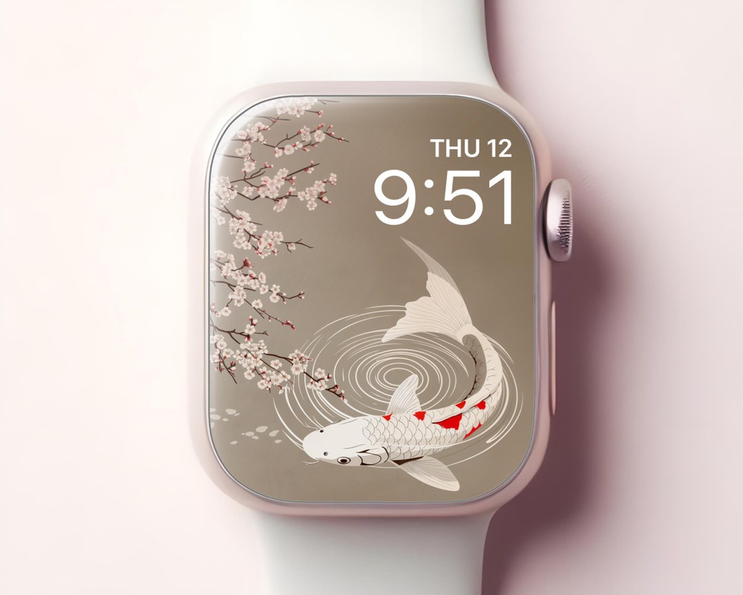 Koi Fish Apple Watch Wallpaper, Cherry Blossom Japanese Art Smartwatch ...