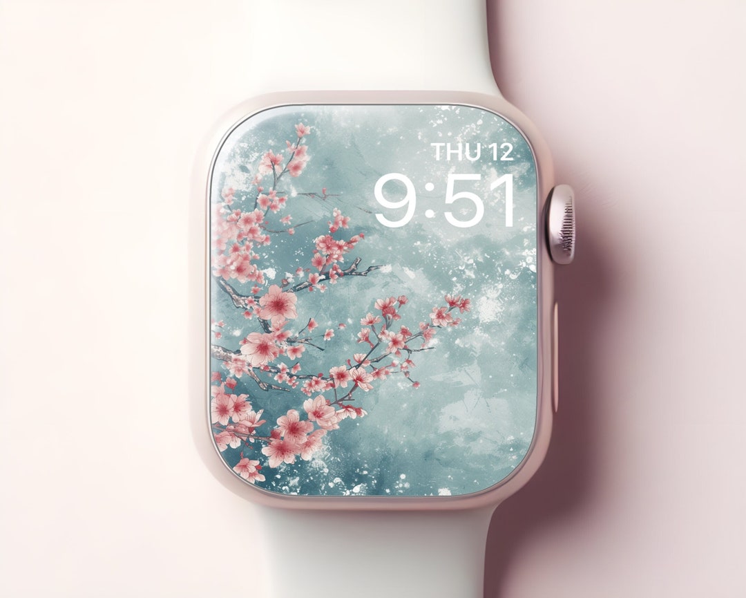 Ice Sakura Apple Watch Wallpaper, Japanese Smartwatch Face, Winter ...