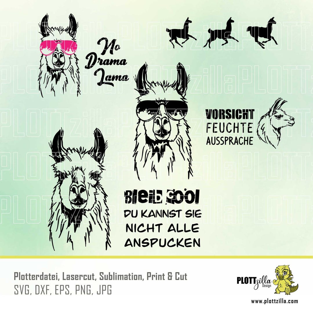 Plotter File Lama, Set, Animal, Digital, Svg/eps/dxf/jpg/png File, for All Common Plotters Such ...