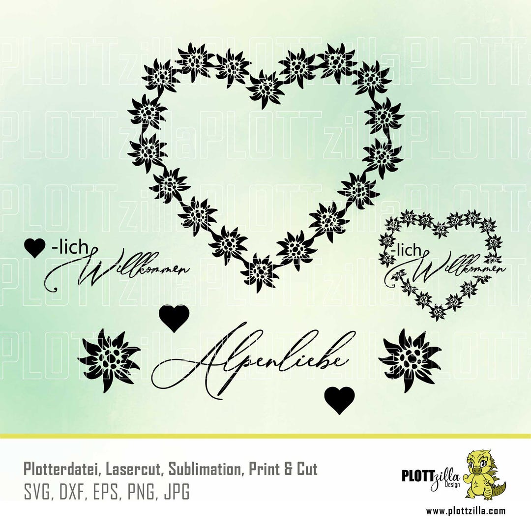 Plotter File Alps, Edelweiss, Heart, Digital, Svg/eps/dxf/jpg/png File ...