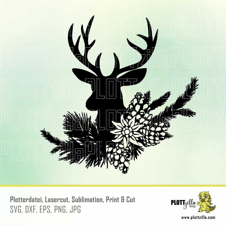 Plotter File Deer Branch, Animal, Digital, Svg/eps/dxf/jpg/png File ...