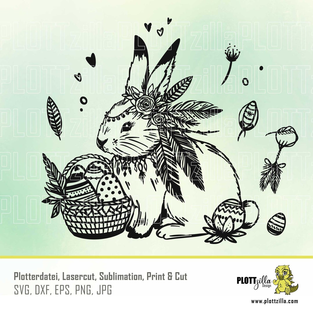 Plotter File Boho Easter Bunny, Digital, Svg/eps/dxf/jpg/png File, for All Common Plotters Such ...