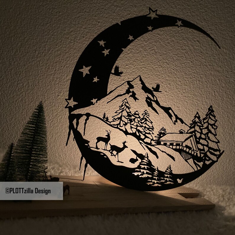 Plotter File Winter Moon, Alps, Snow, Digital, Svg/eps/dxf/jpg/png File ...