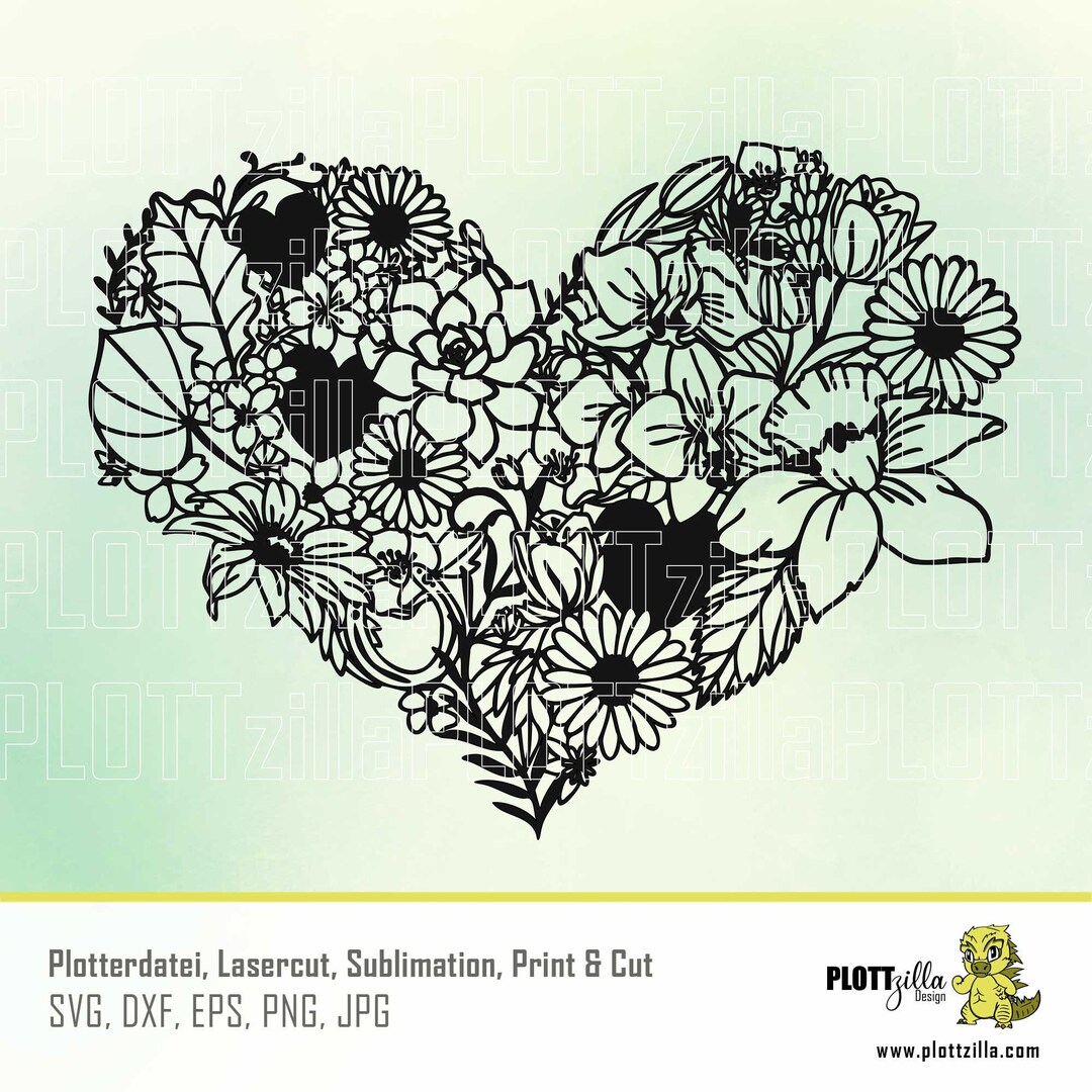 Plotter File Heart Floral, Digital, Svg/eps/dxf/jpg/png File, for All Common Plotters Such as ...