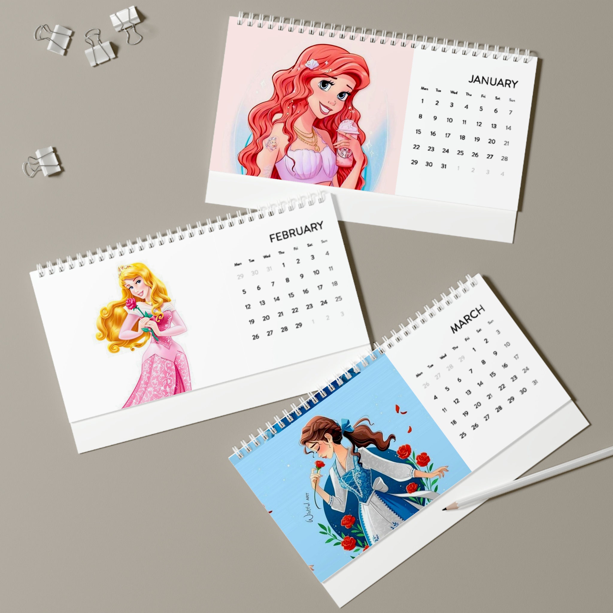 Desk Calendar (2024 grid) Disney princesses sold by Sweater Mufinella ...