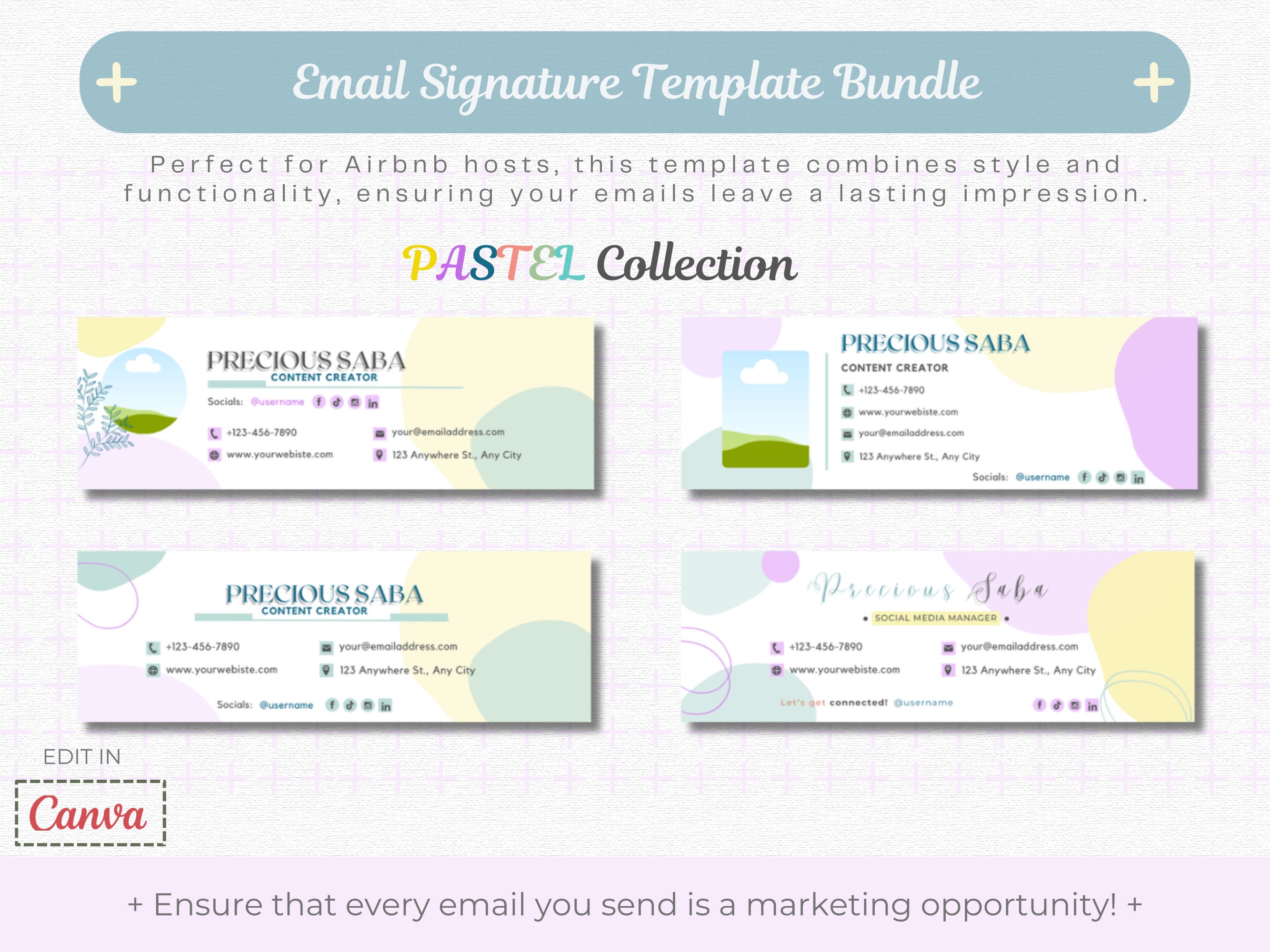 Pastel Email Signature Canva Template, Editable Content Creators Email ...