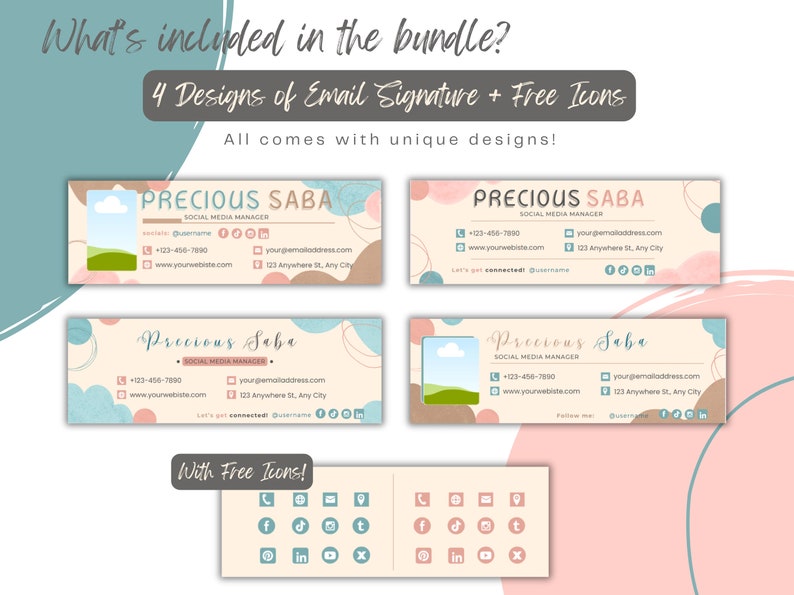 Cute Email Signature Canva Template, Editable Content Creators Email ...