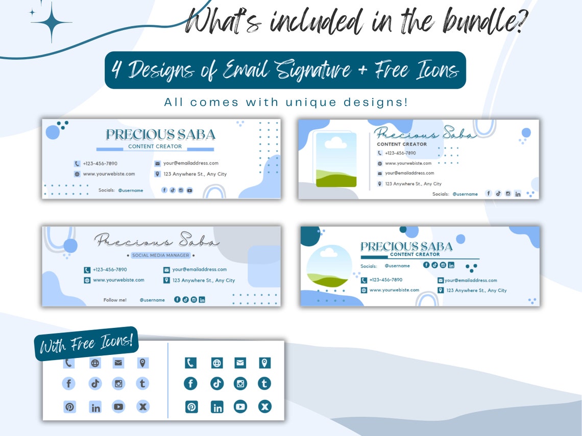 Blue Email Signature Canva Template, Editable Business Email Footer ...