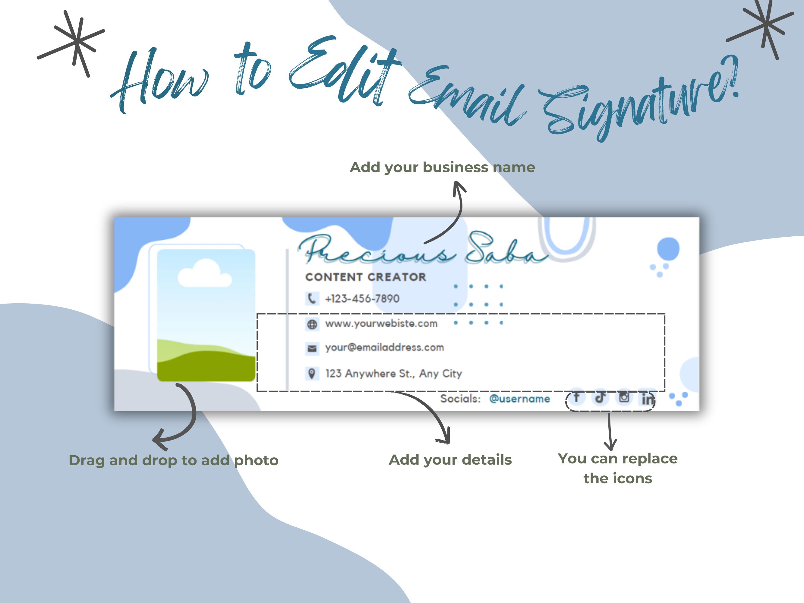 Blue Email Signature Canva Template, Editable Business Email Footer ...