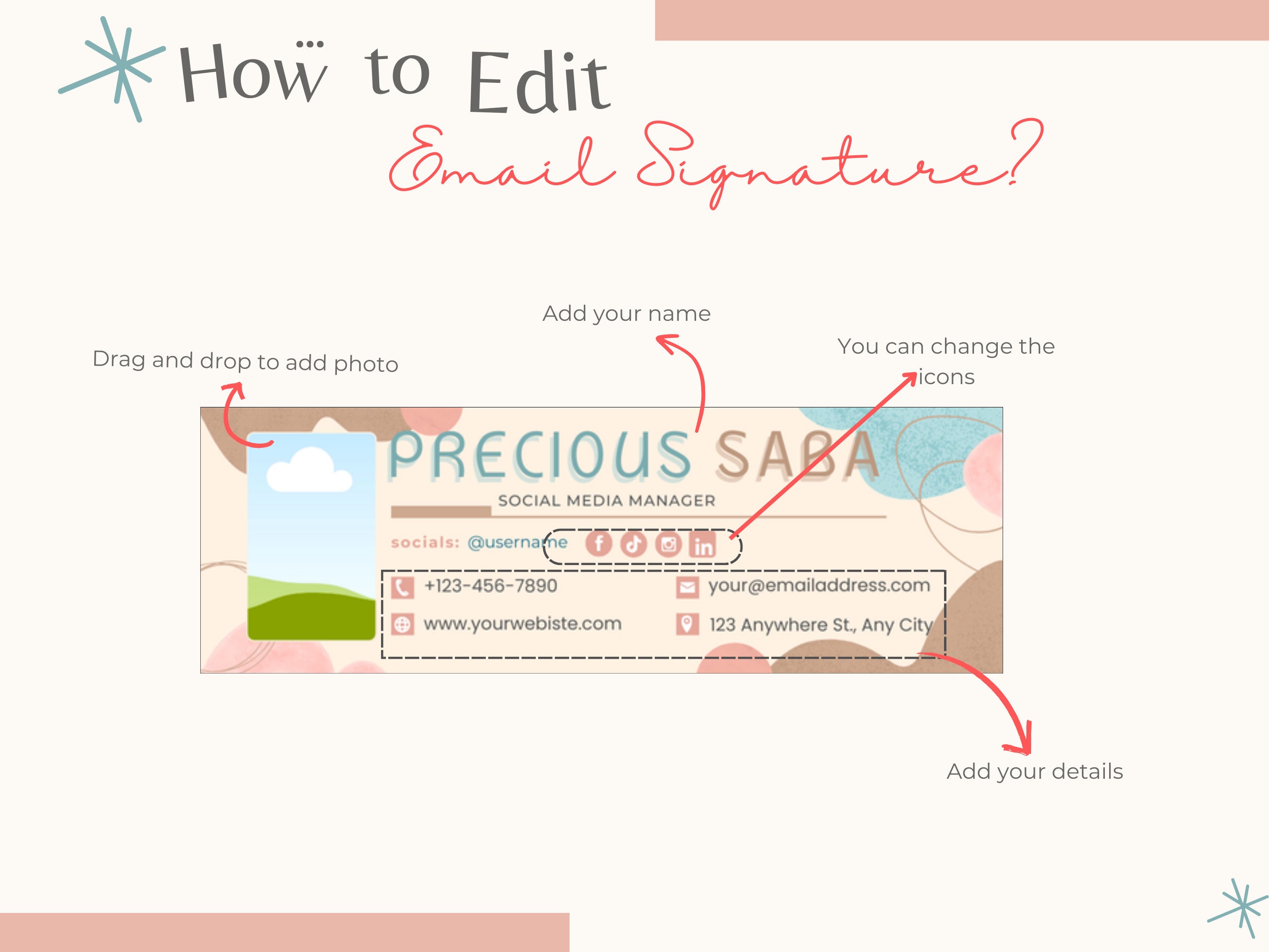 Cute Email Signature Canva Template, Editable Content Creators Email ...