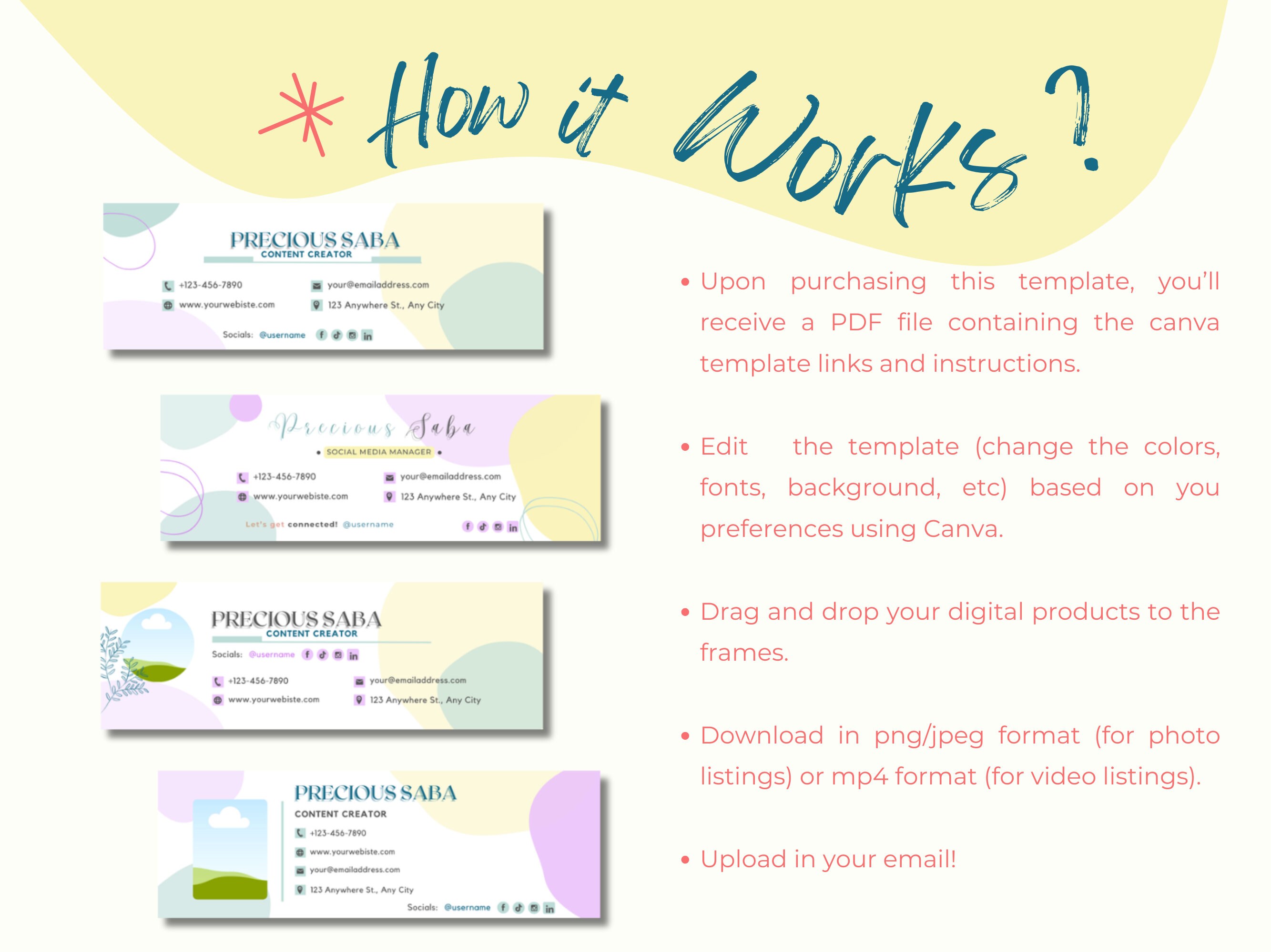 Pastel Email Signature Canva Template, Editable Content Creators Email ...