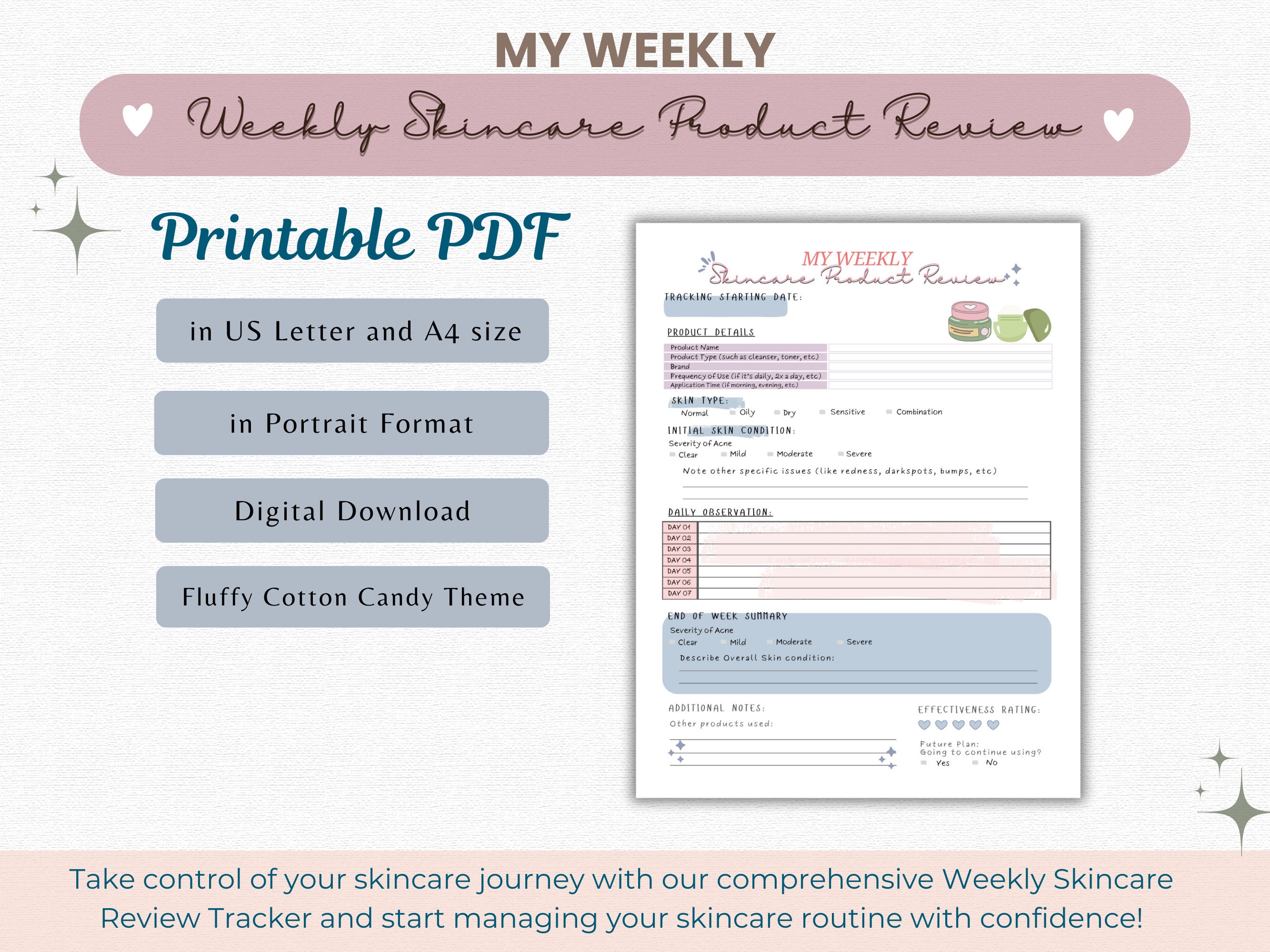 Weekly Skincare Review Journal, Printable Beauty Tracker, Skin Care ...