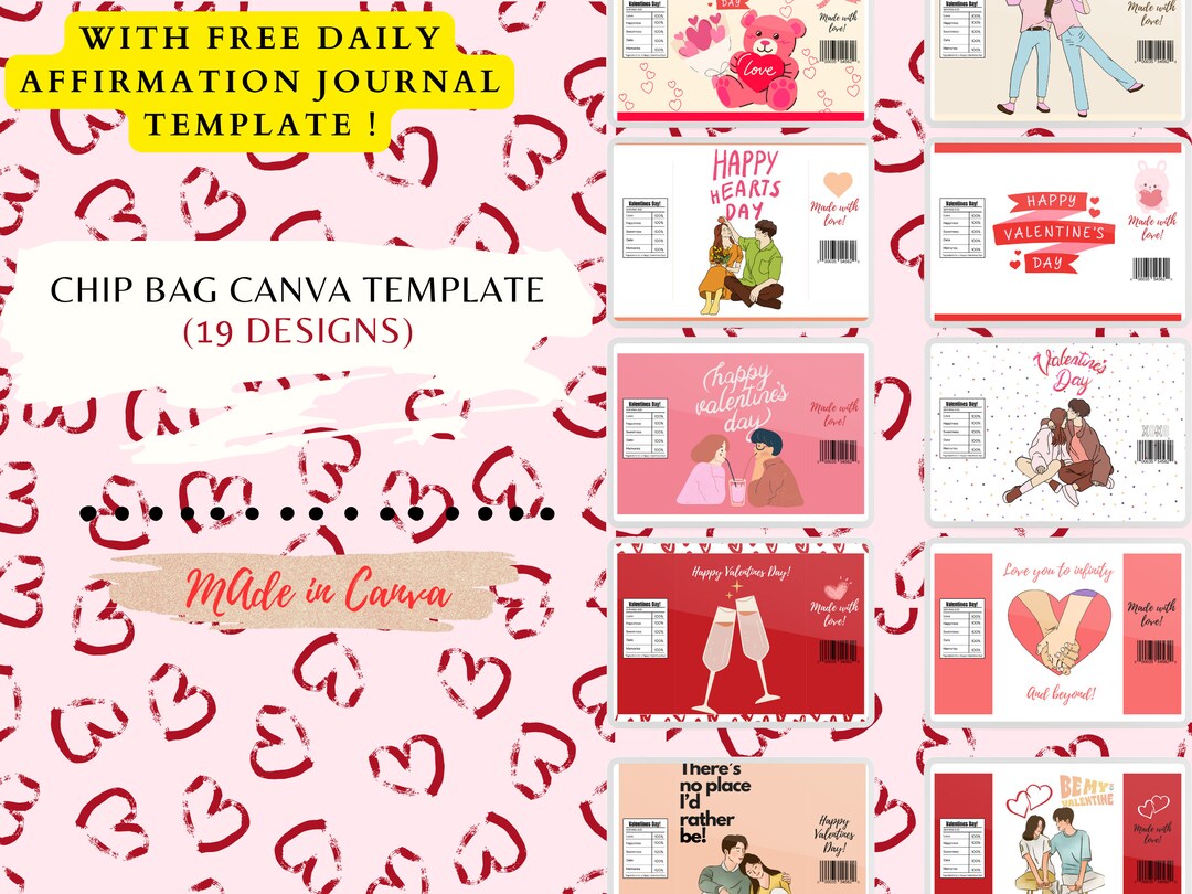 Valentine Chip Bag Template , Customizable Bag Wrapper, DIY, Canva ...
