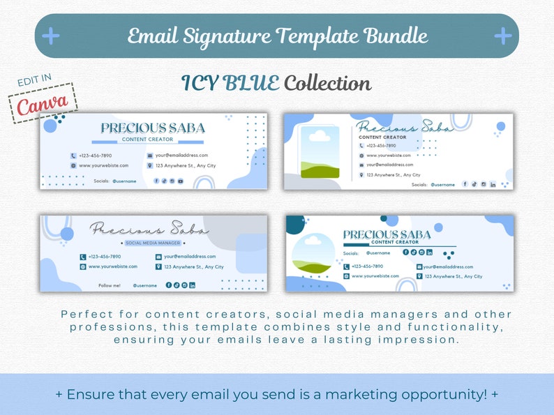 Blue Email Signature Canva Template, Editable Business Email Footer ...