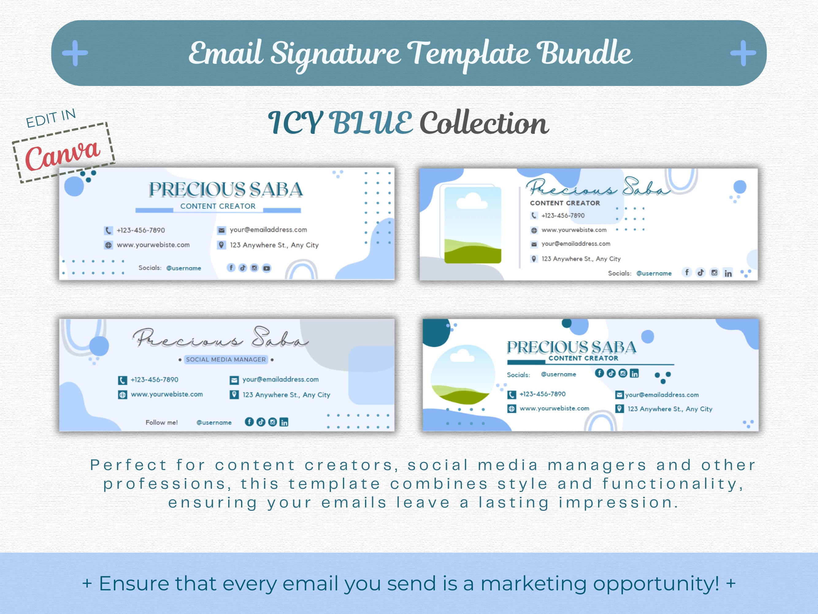 Blue Email Signature Canva Template, Editable Business Email Footer ...