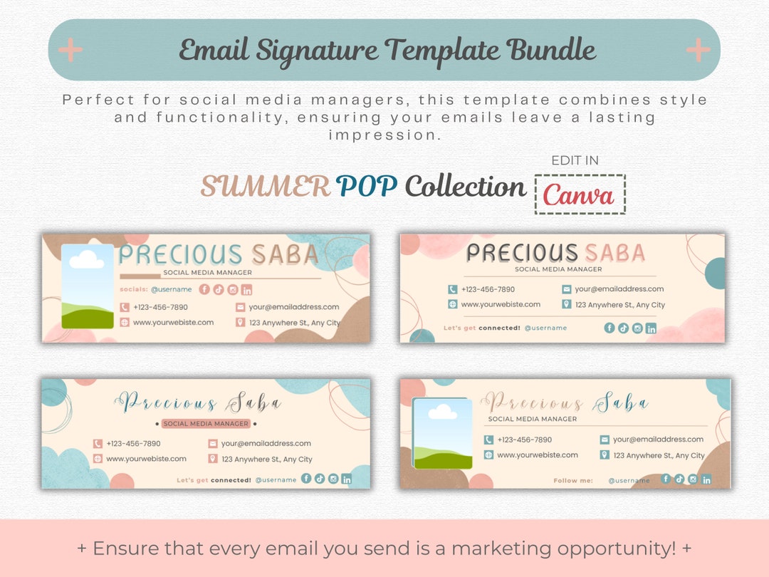 Cute Email Signature Canva Template, Editable Content Creators Email ...