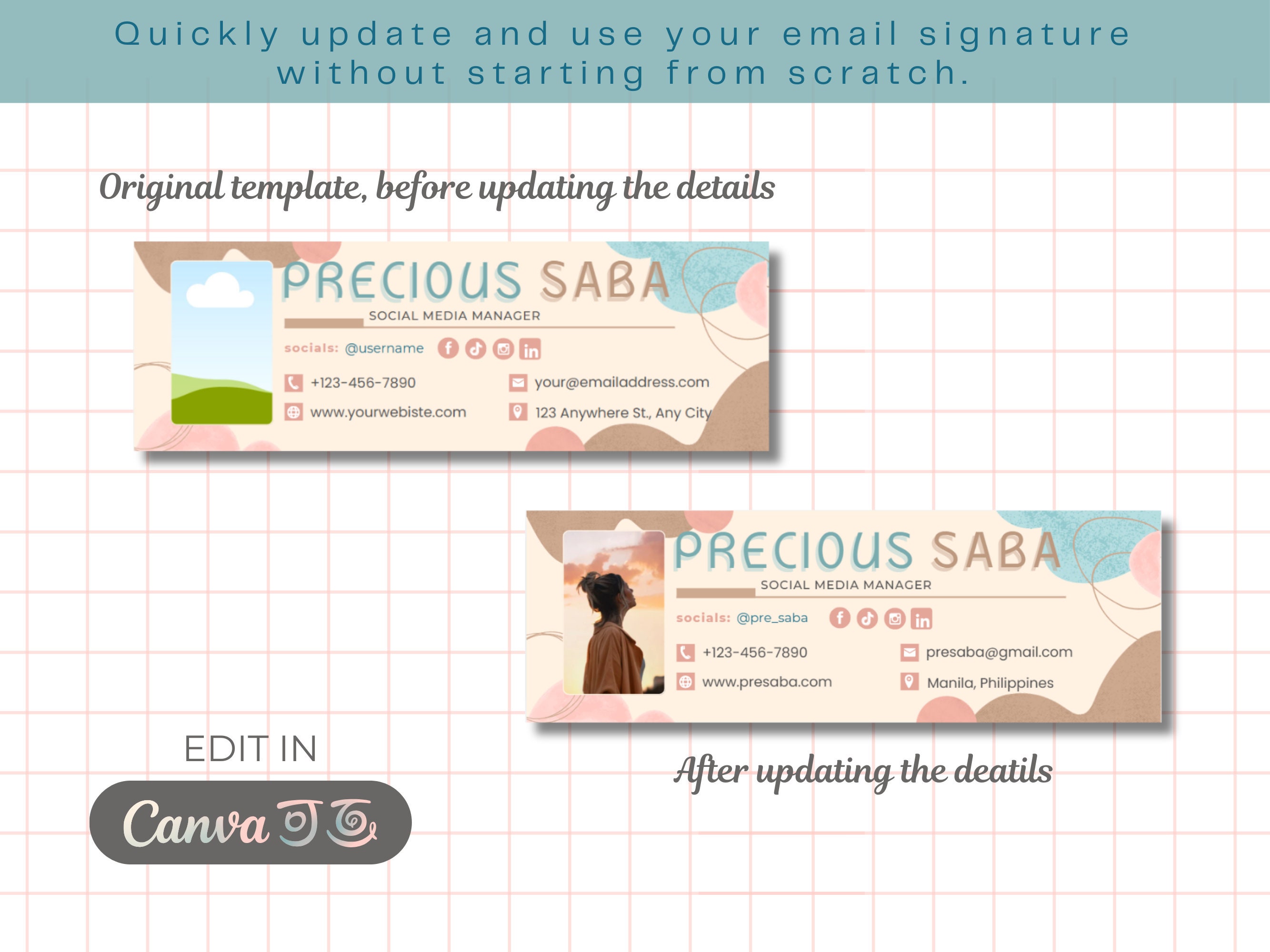 Cute Email Signature Canva Template, Editable Content Creators Email ...