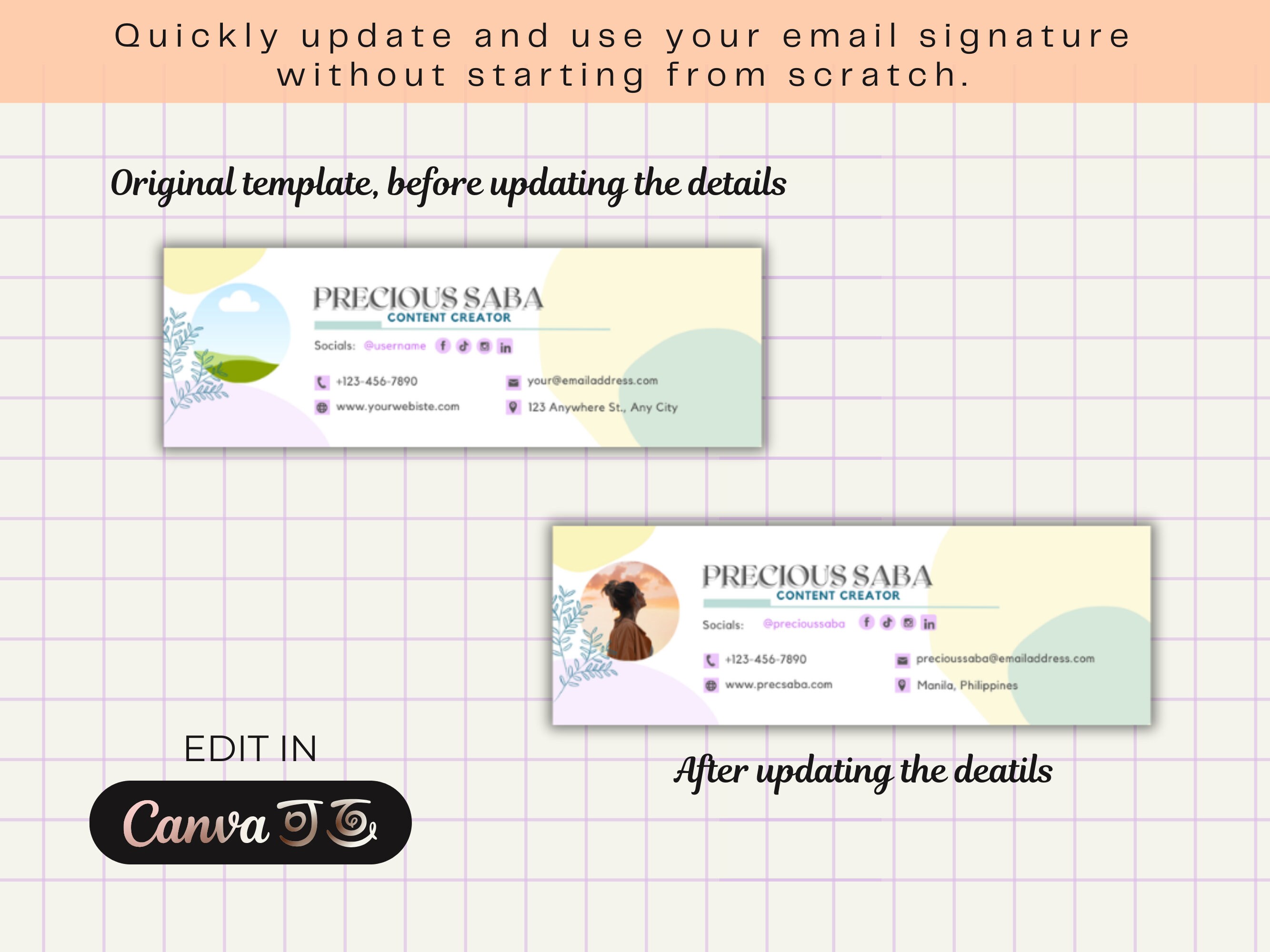 Pastel Email Signature Canva Template, Editable Content Creators Email ...