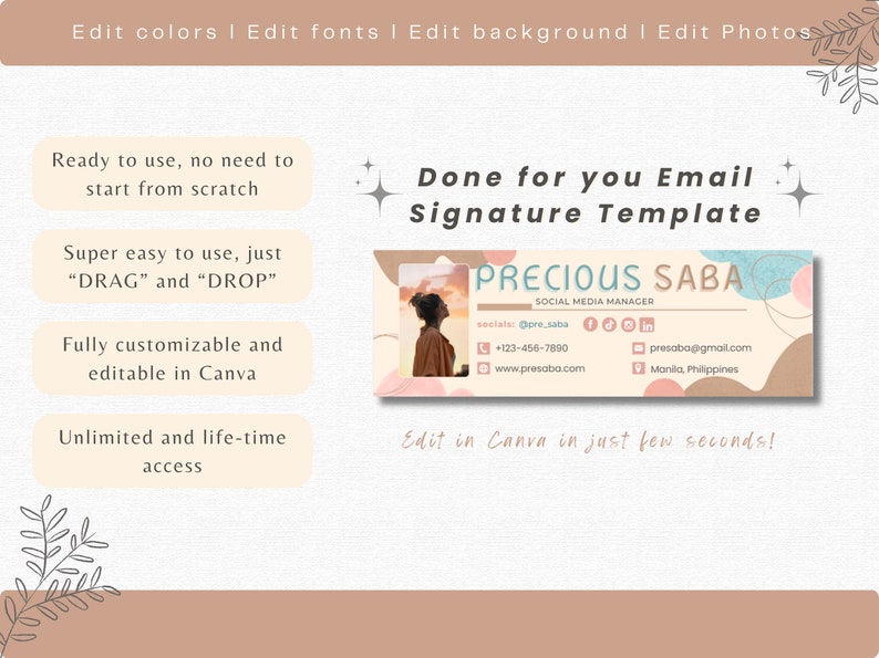 Cute Email Signature Canva Template, Editable Content Creators Email ...