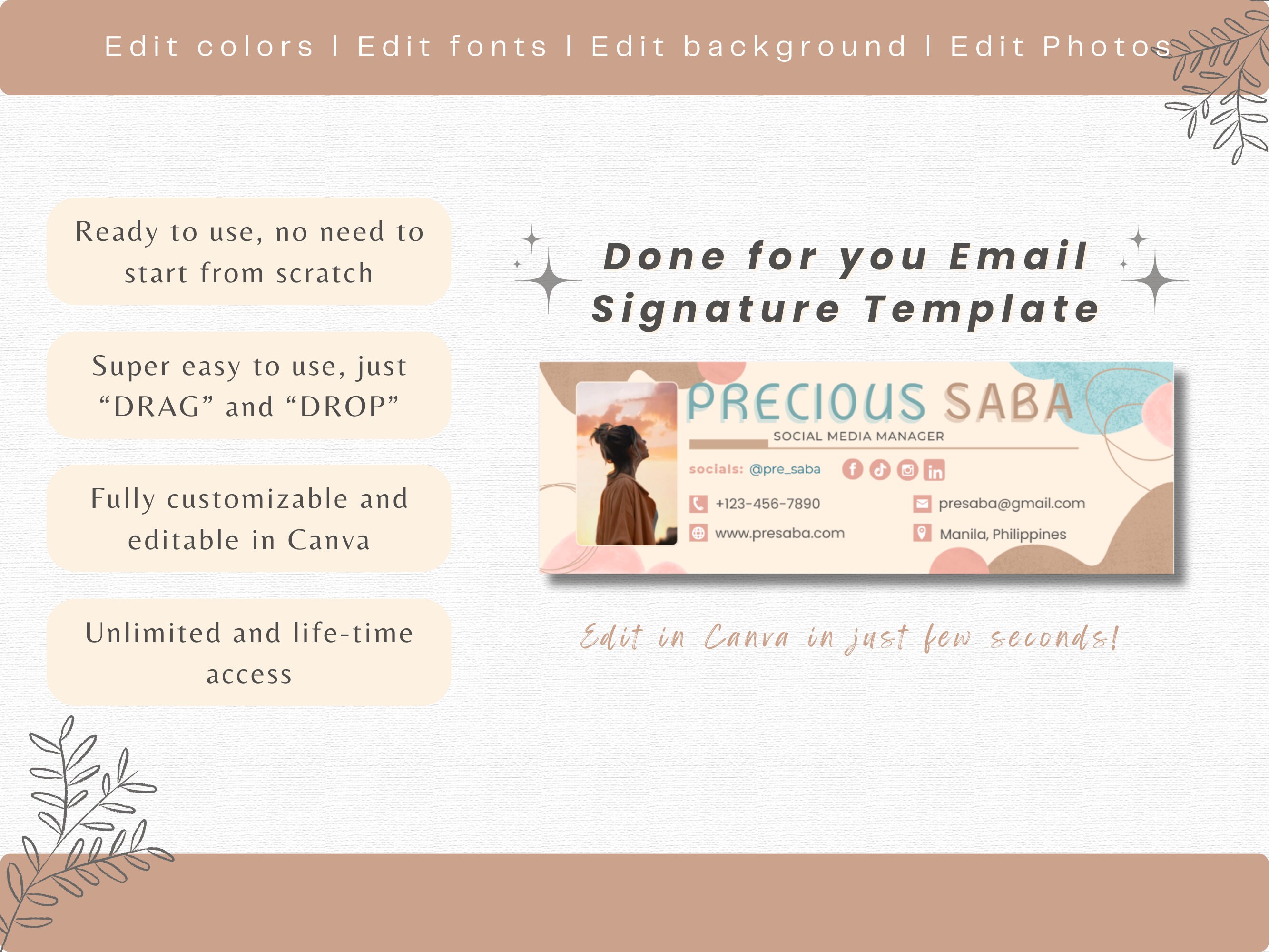 Cute Email Signature Canva Template, Editable Content Creators Email ...
