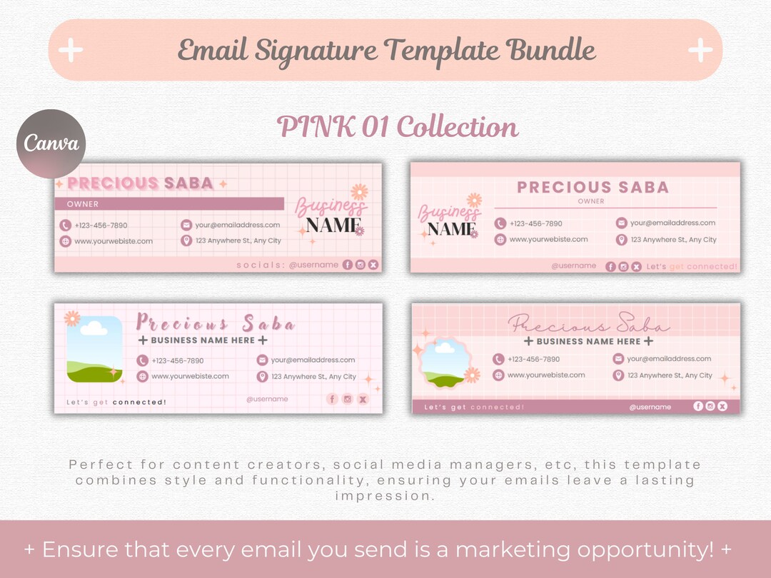 Pink Email Signature Canva Template, Editable Business Email Footer ...