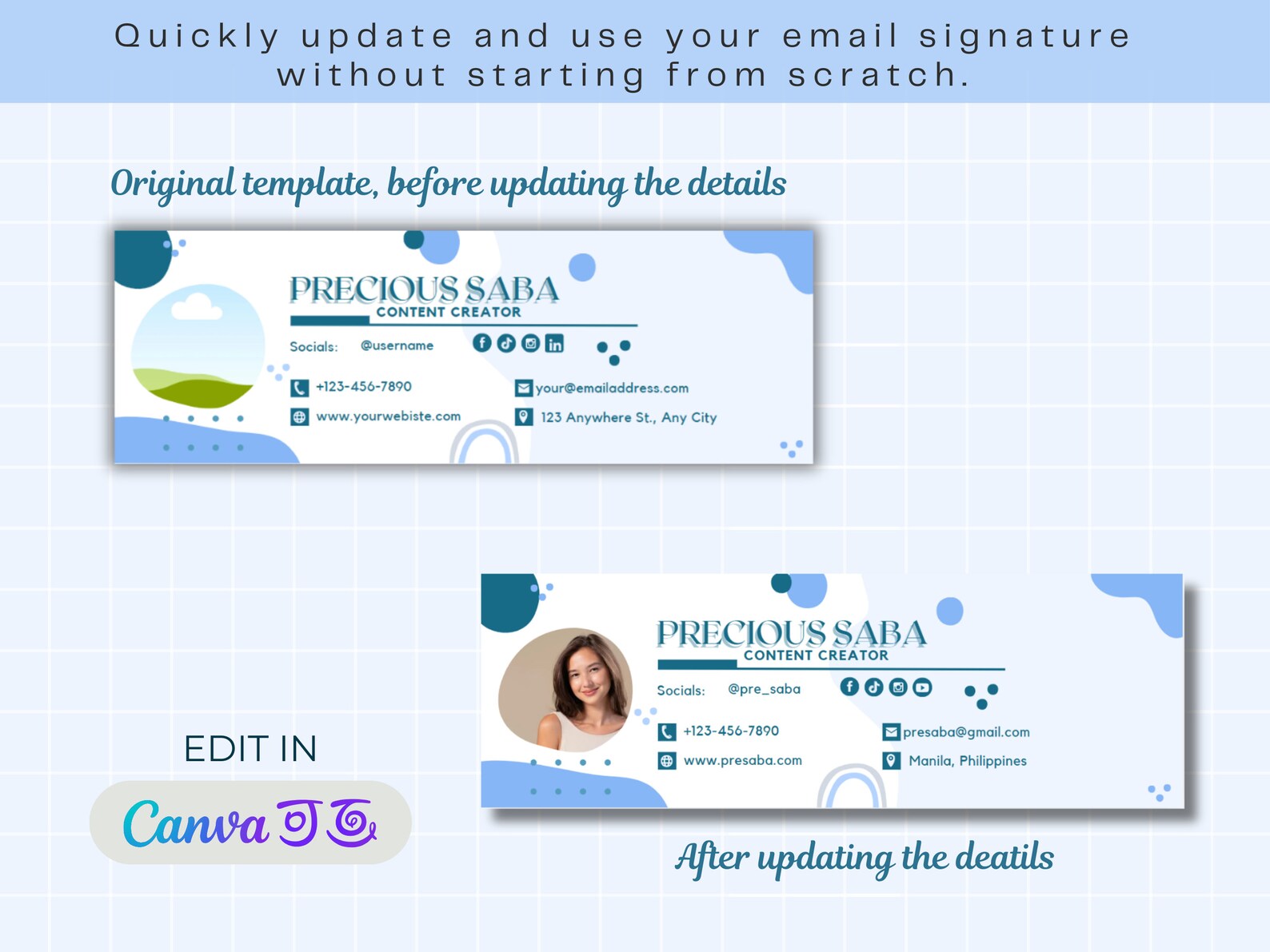 Blue Email Signature Canva Template, Editable Business Email Footer ...